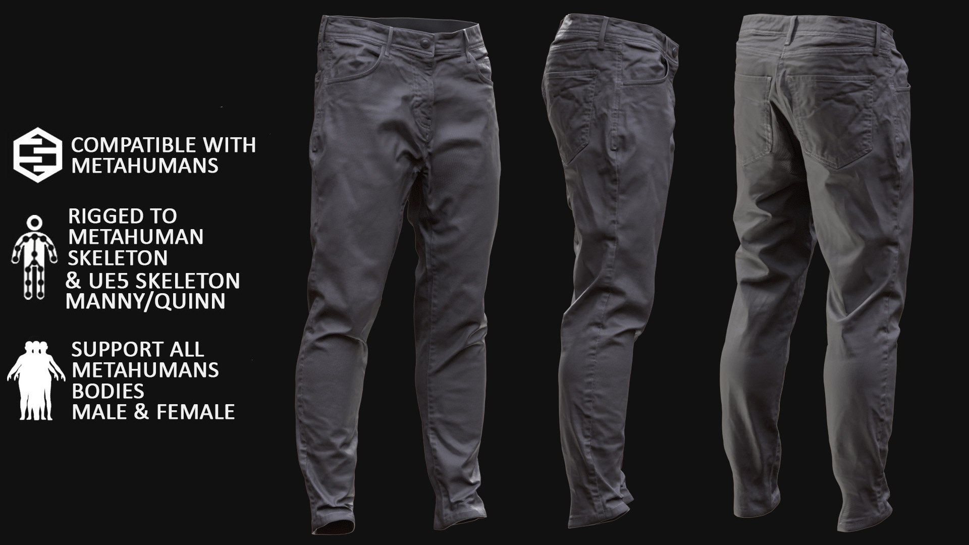 Pants 5 - Male Female - Rigged Humanoid Skeleton Model - TurboSquid 2262815