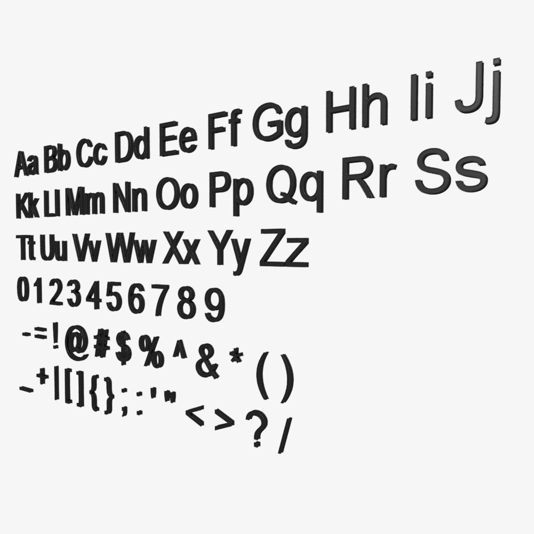 Ariel Font Alphabet 3d Model