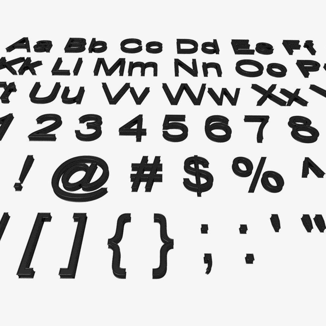 Ariel Font Alphabet 3d Model