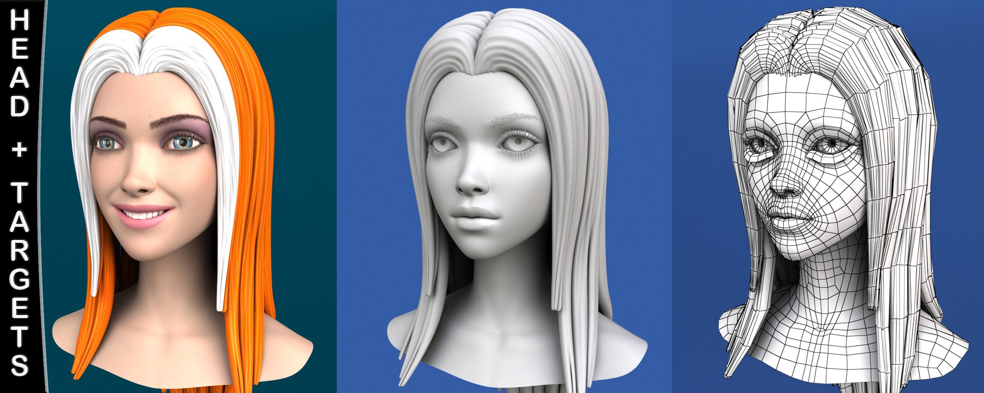 Cartoon Girl Head Expressions 3d Model