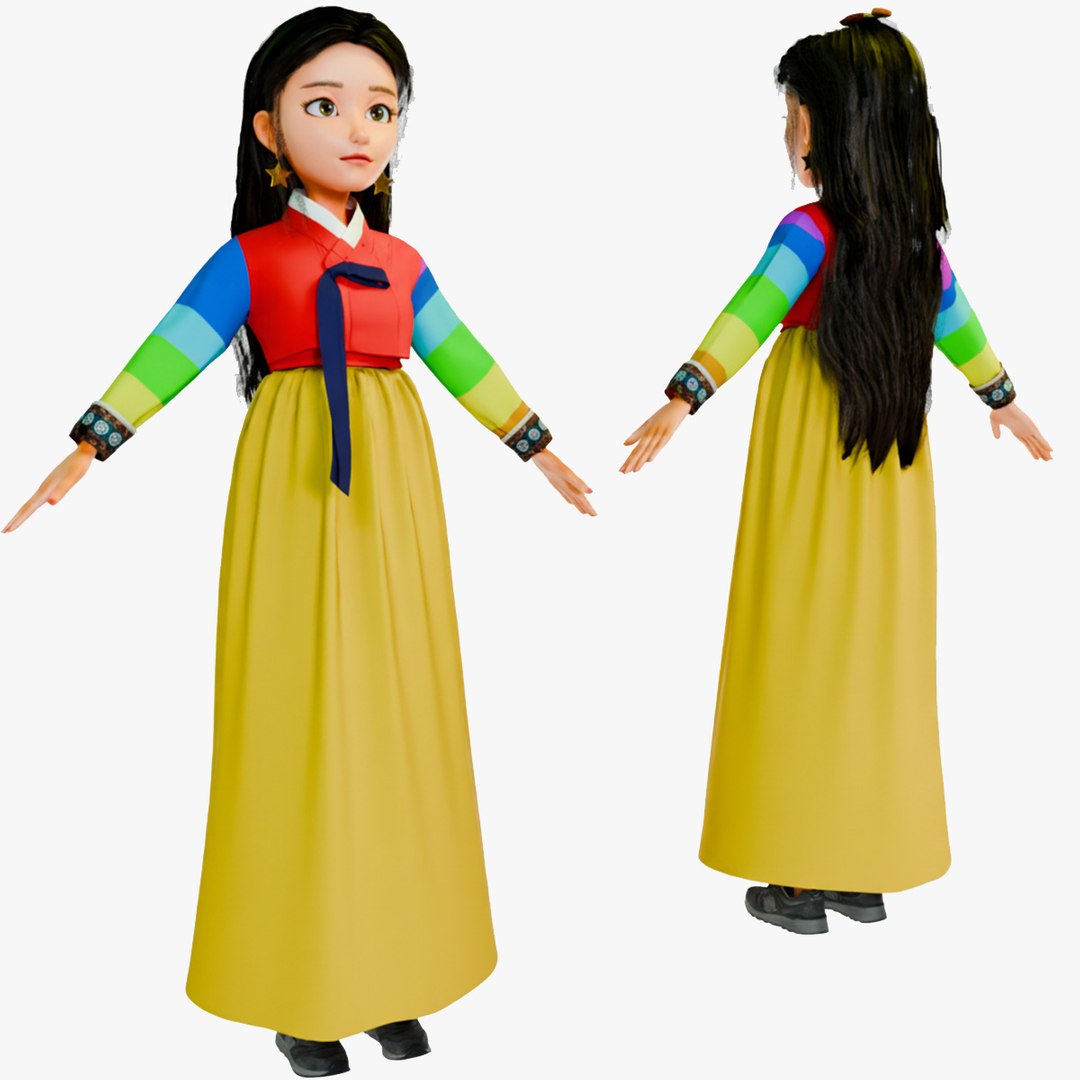 Modello 3D Personaggio femminile stilizzato Hanbok Game Ready PBR ...
