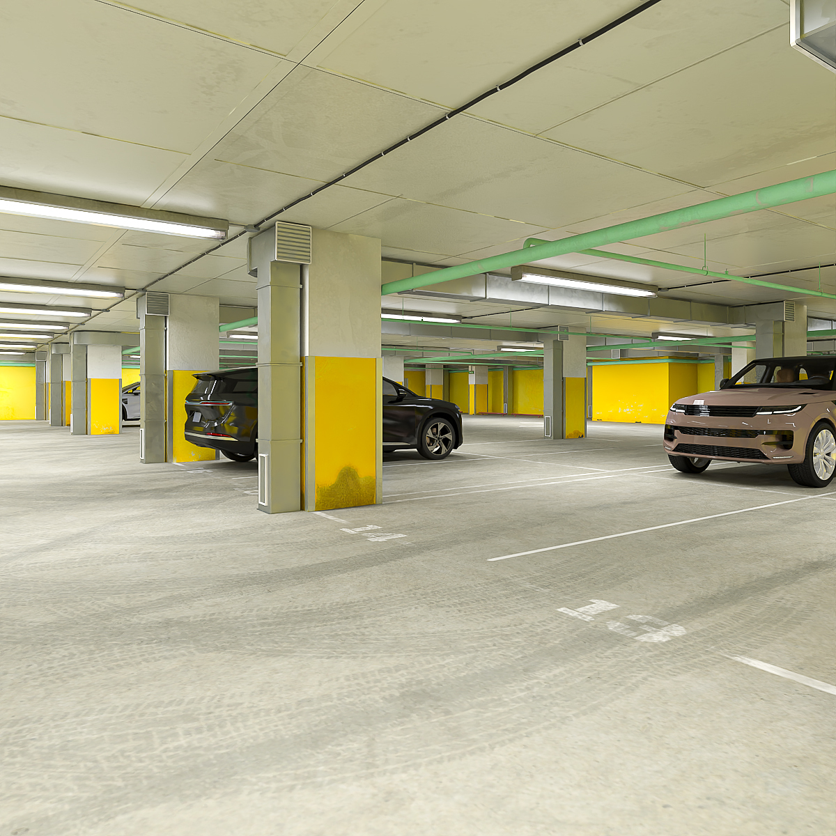 modelo 3d Garaje subterráneo con coches simplificados - TurboSquid 2403557