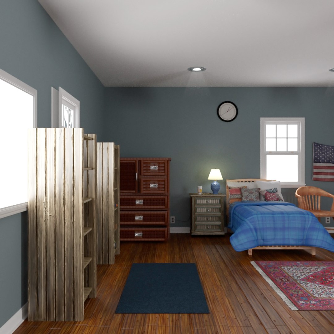 3D Model Realistic Bedroom Home Room - TurboSquid 1149188