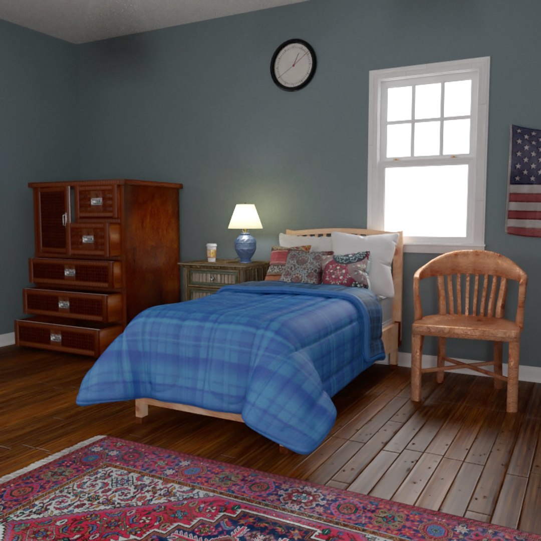 3D Model Realistic Bedroom Home Room - TurboSquid 1149188
