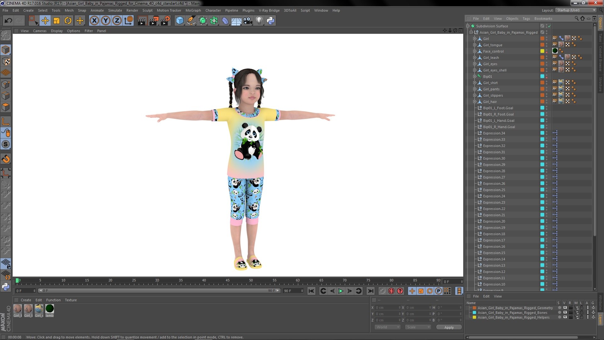 3D Asian Girl Baby in Pajamas Rigged for Cinema 4D - TurboSquid 1974514