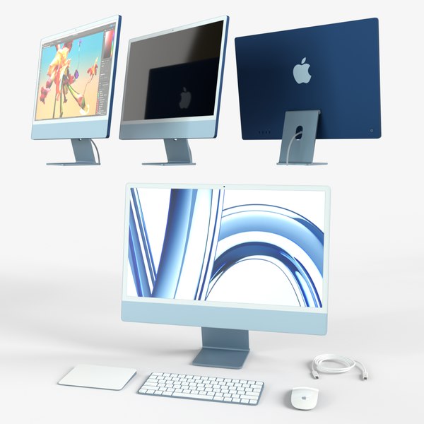 modelo 3d Apple iMac azul con teclado, ratón y trackpad - TurboSquid ...