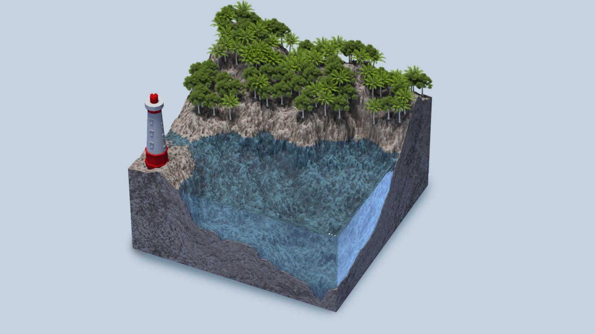 Sea Ocean Lighthouse Tree Scifi Cube Bay Beach Island C4D OC 3D - TurboSquid 1983654