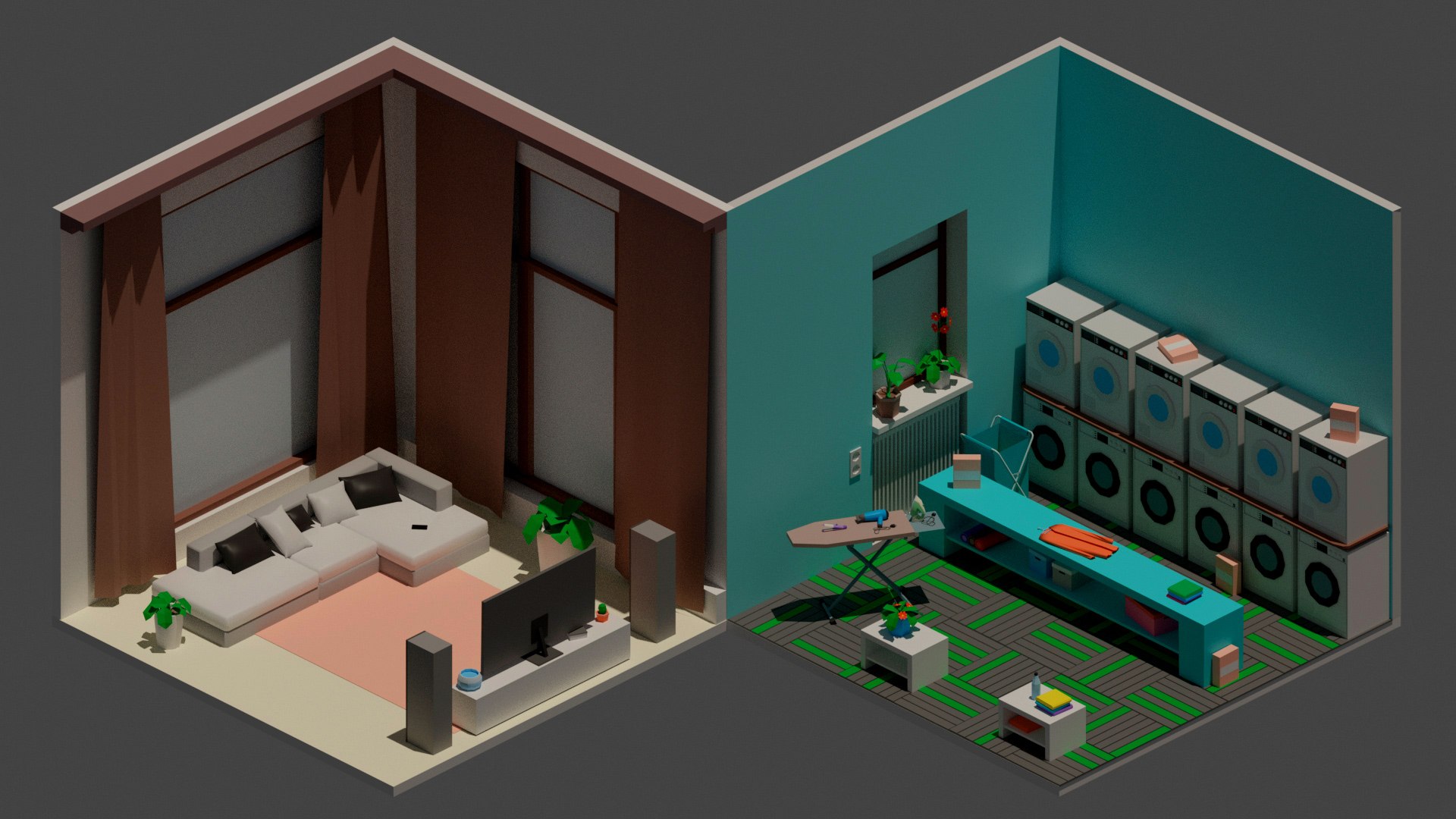 3D low poly interior 2 Low poly 28 room model - TurboSquid 1892804