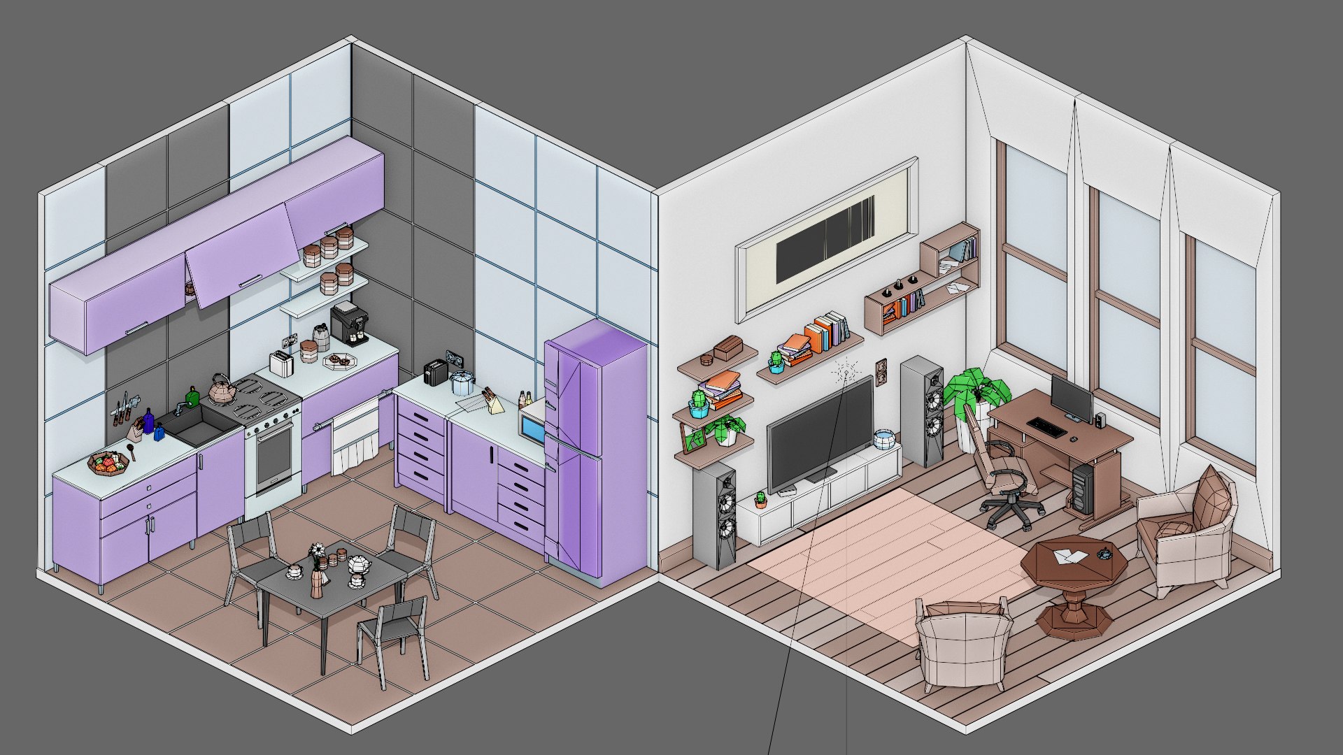 3D low poly interior 2 Low poly 28 room model - TurboSquid 1892804