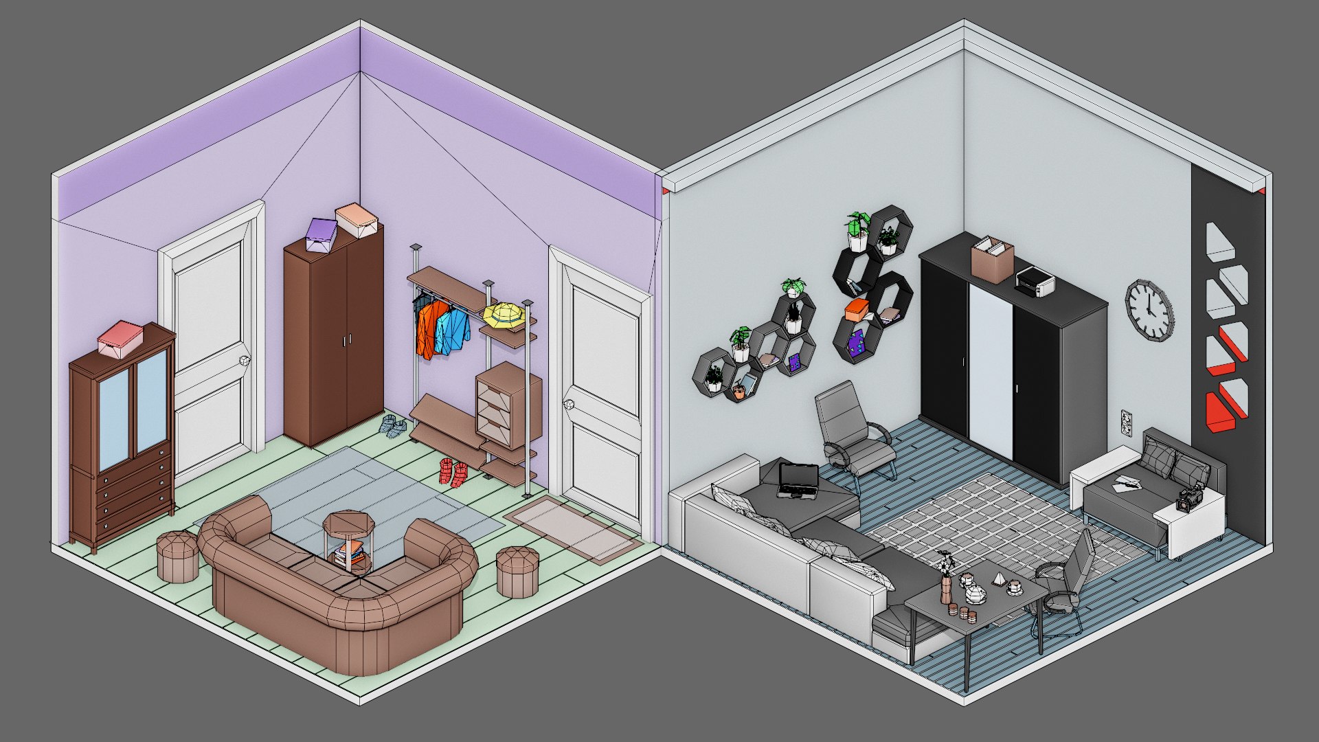 3D low poly interior 2 Low poly 28 room model - TurboSquid 1892804