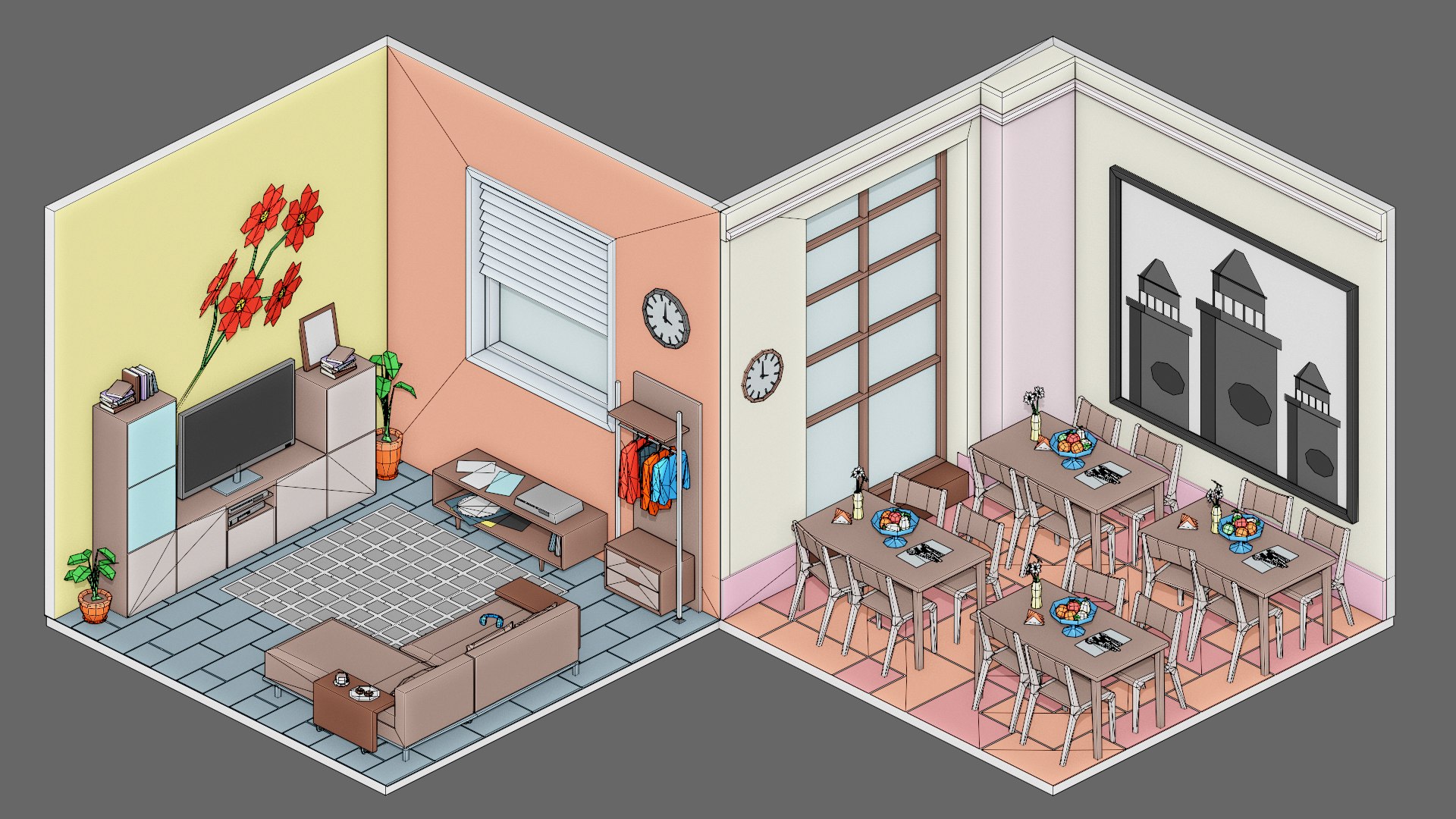 3D low poly interior 2 Low poly 28 room model - TurboSquid 1892804