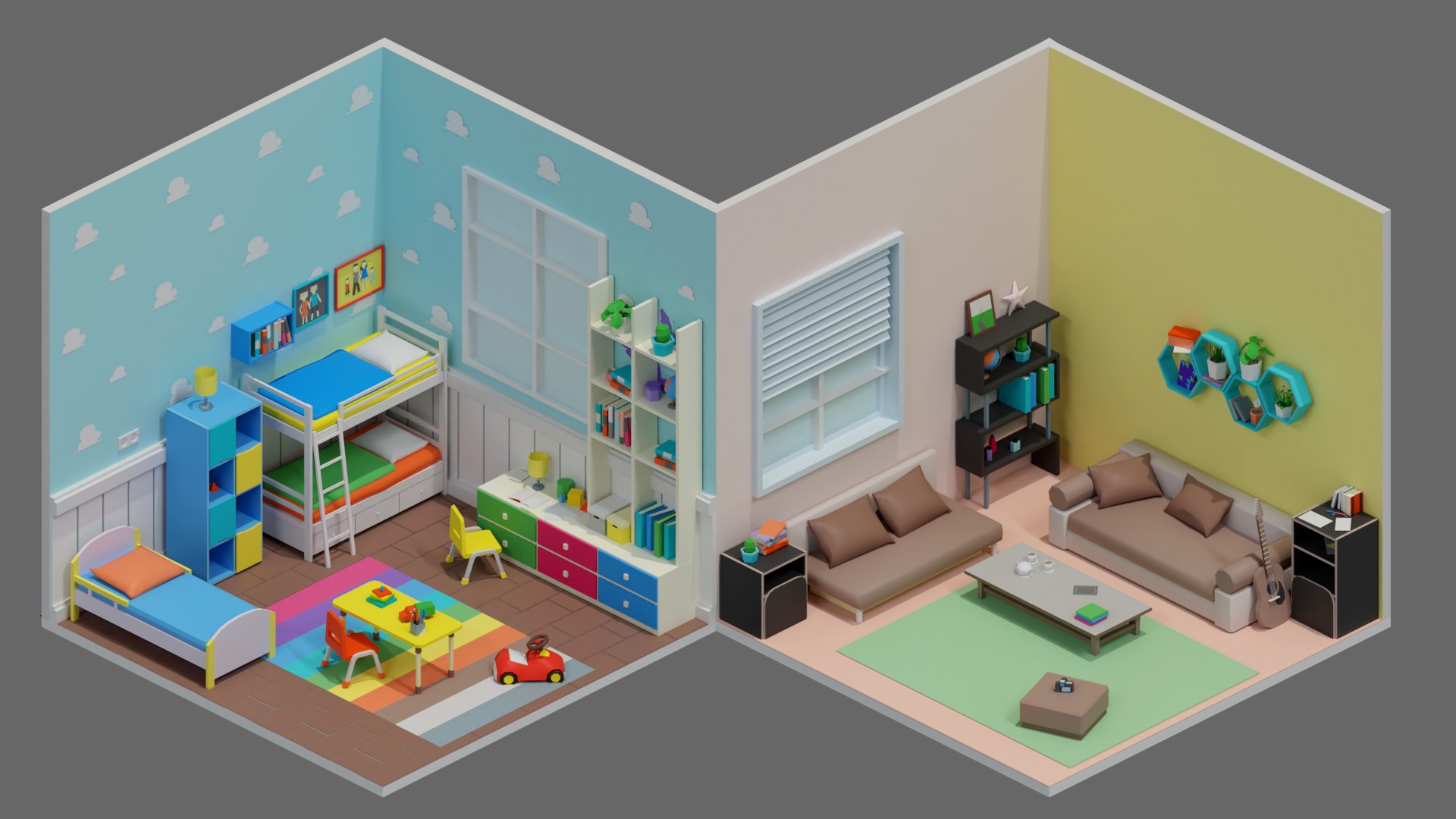 3D low poly interior 2 Low poly 28 room model - TurboSquid 1892804