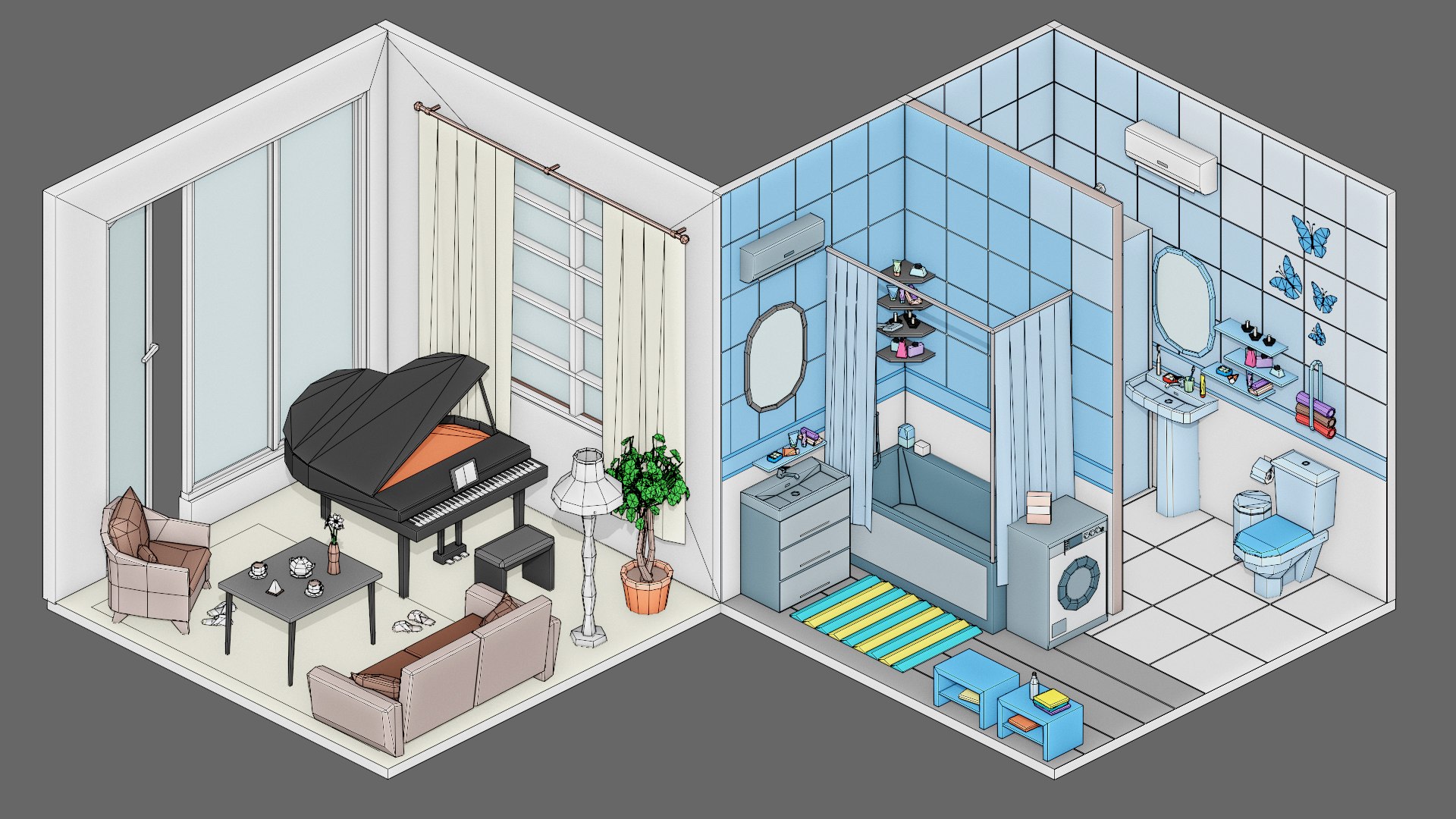 3D low poly interior 2 Low poly 28 room model - TurboSquid 1892804