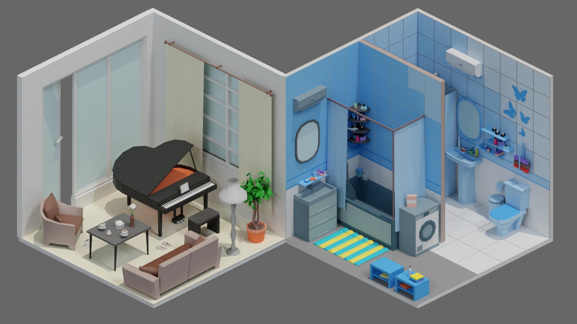 3D low poly interior 2 Low poly 28 room model - TurboSquid 1892804