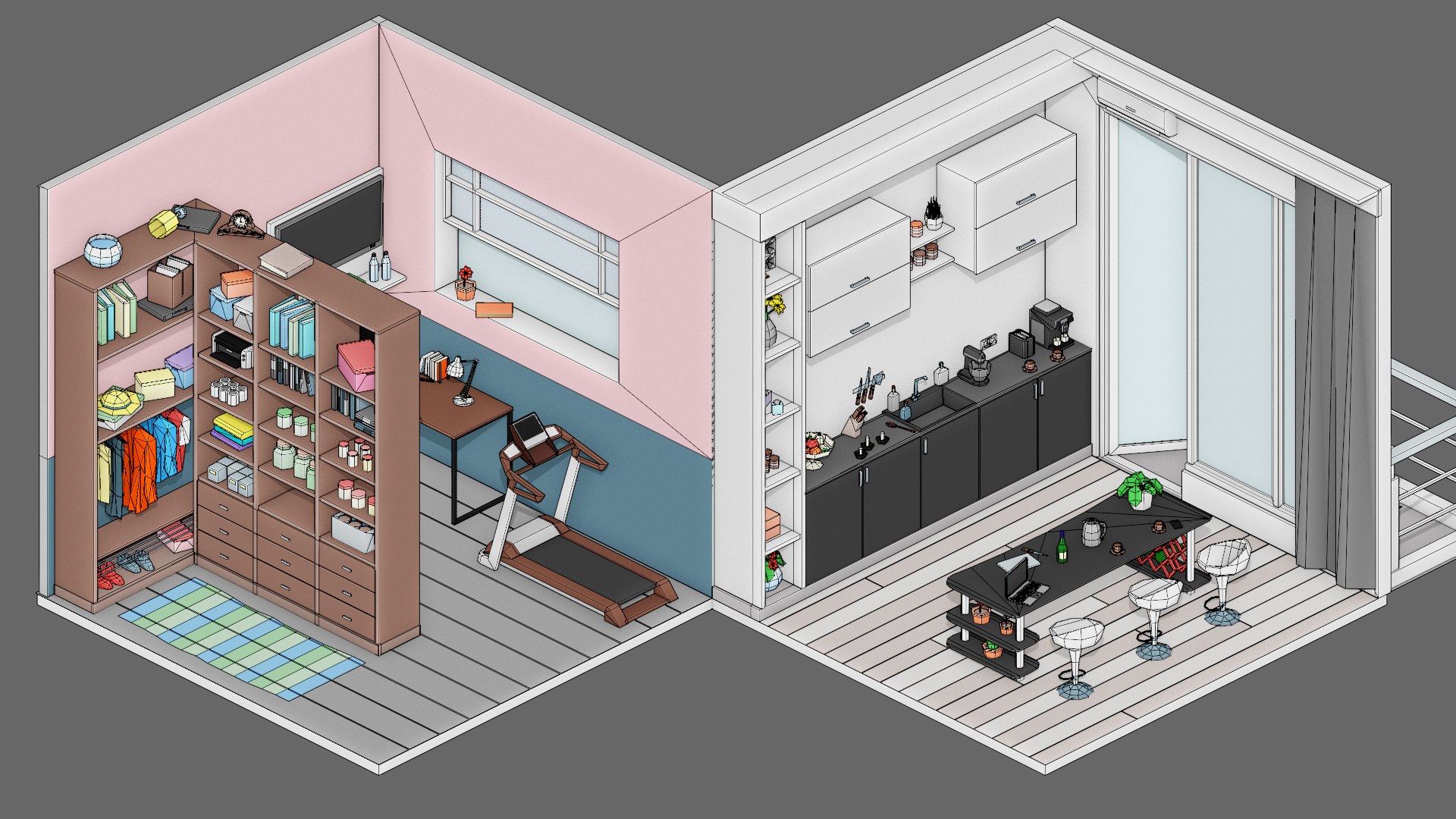 3D low poly interior 2 Low poly 28 room model - TurboSquid 1892804