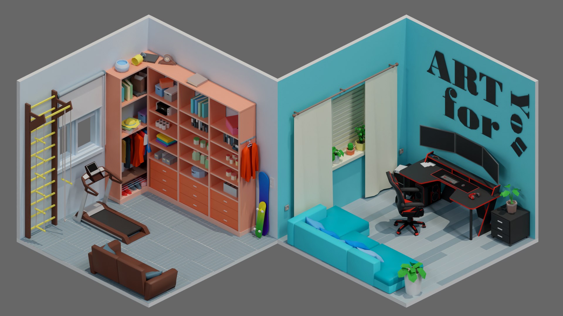 3D low poly interior 2 Low poly 28 room model - TurboSquid 1892804
