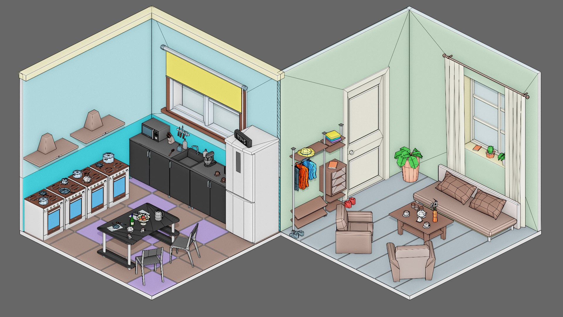 3D low poly interior 2 Low poly 28 room model - TurboSquid 1892804