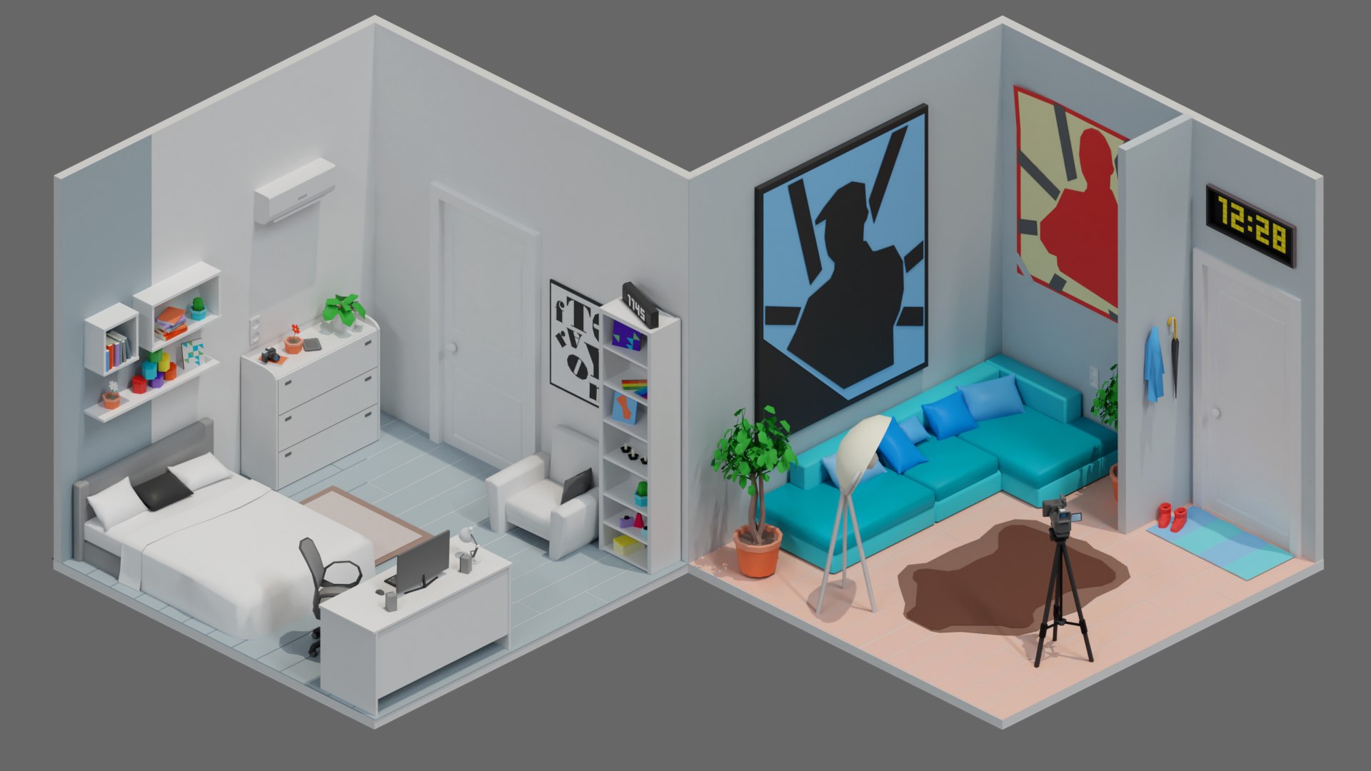 3D low poly interior 2 Low poly 28 room model - TurboSquid 1892804