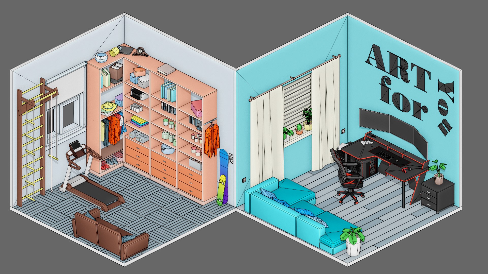 3D low poly interior 2 Low poly 28 room model - TurboSquid 1892804