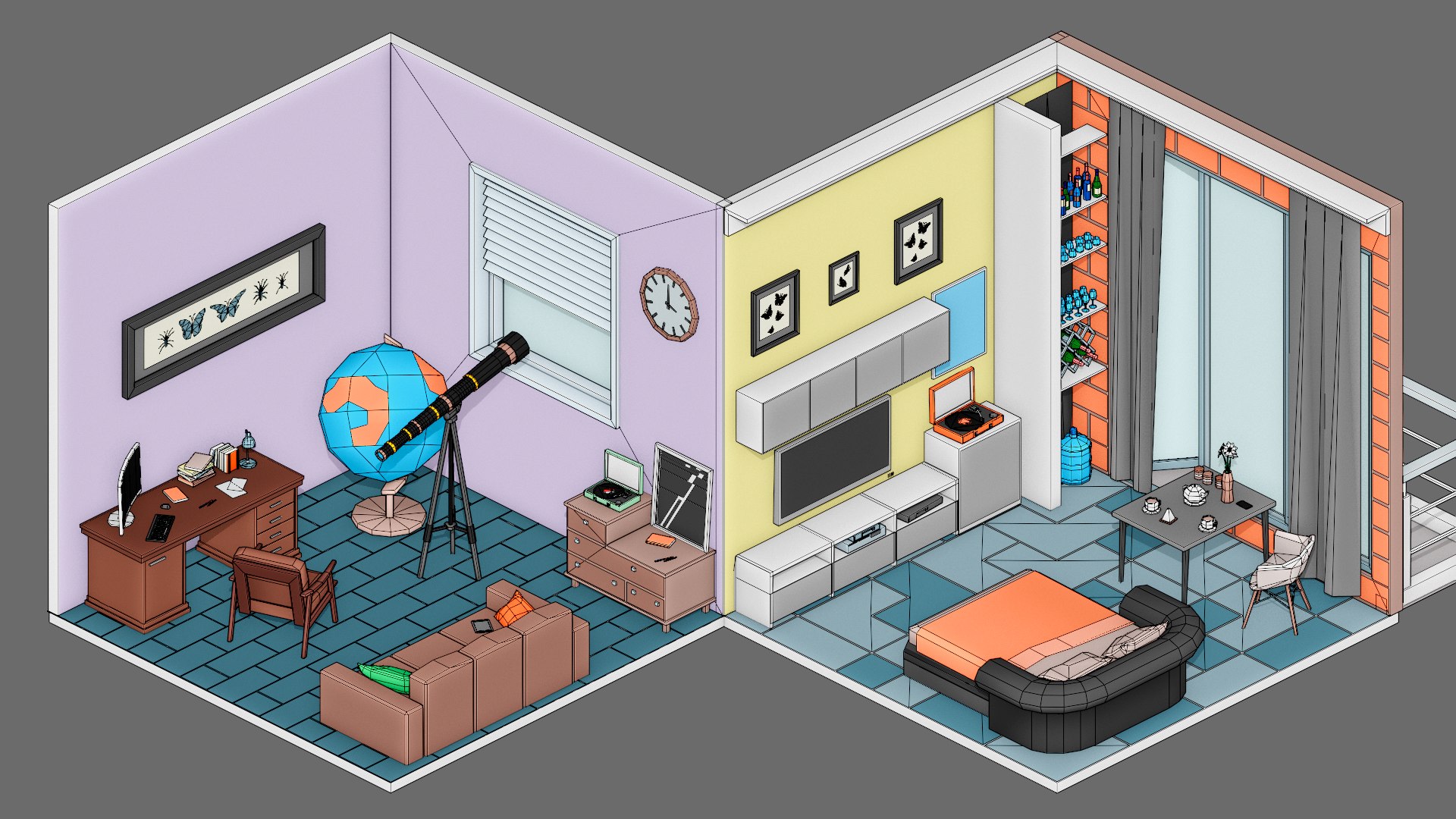 3D low poly interior 2 Low poly 28 room model - TurboSquid 1892804