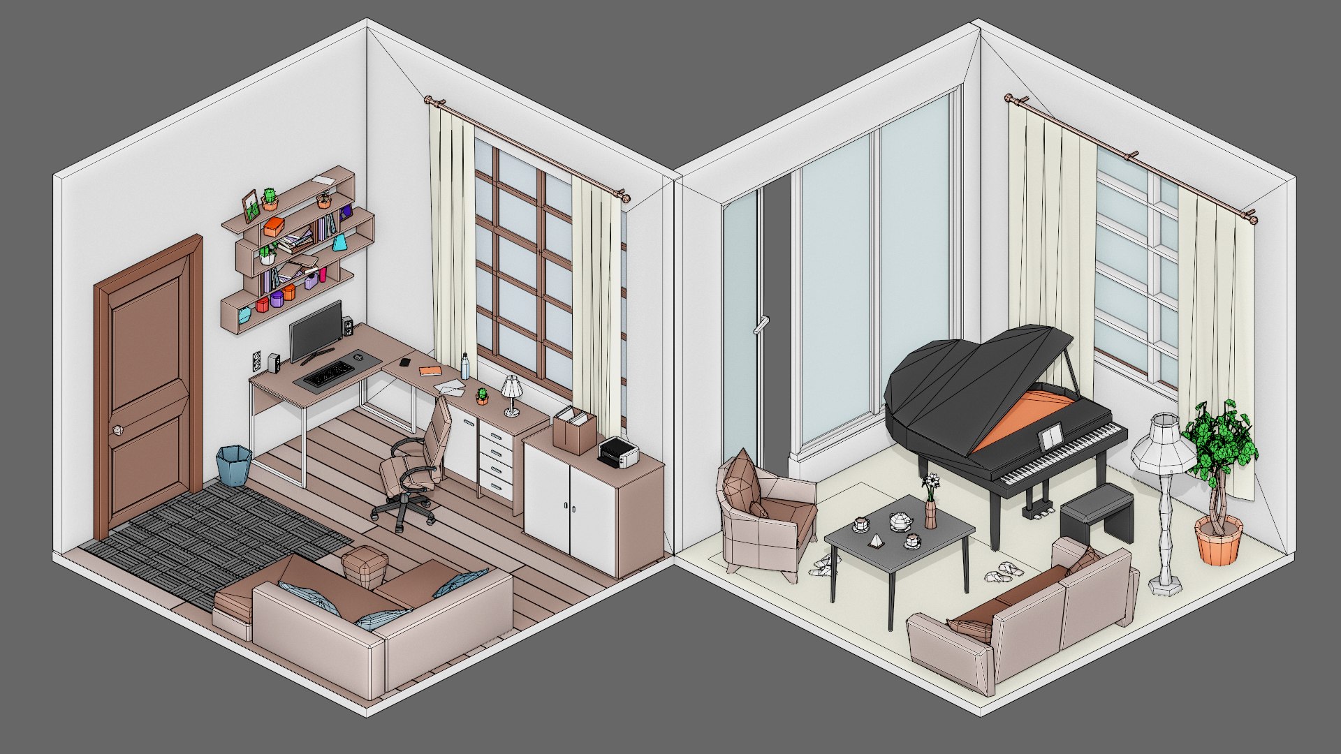 3D low poly interior 2 Low poly 28 room model - TurboSquid 1892804