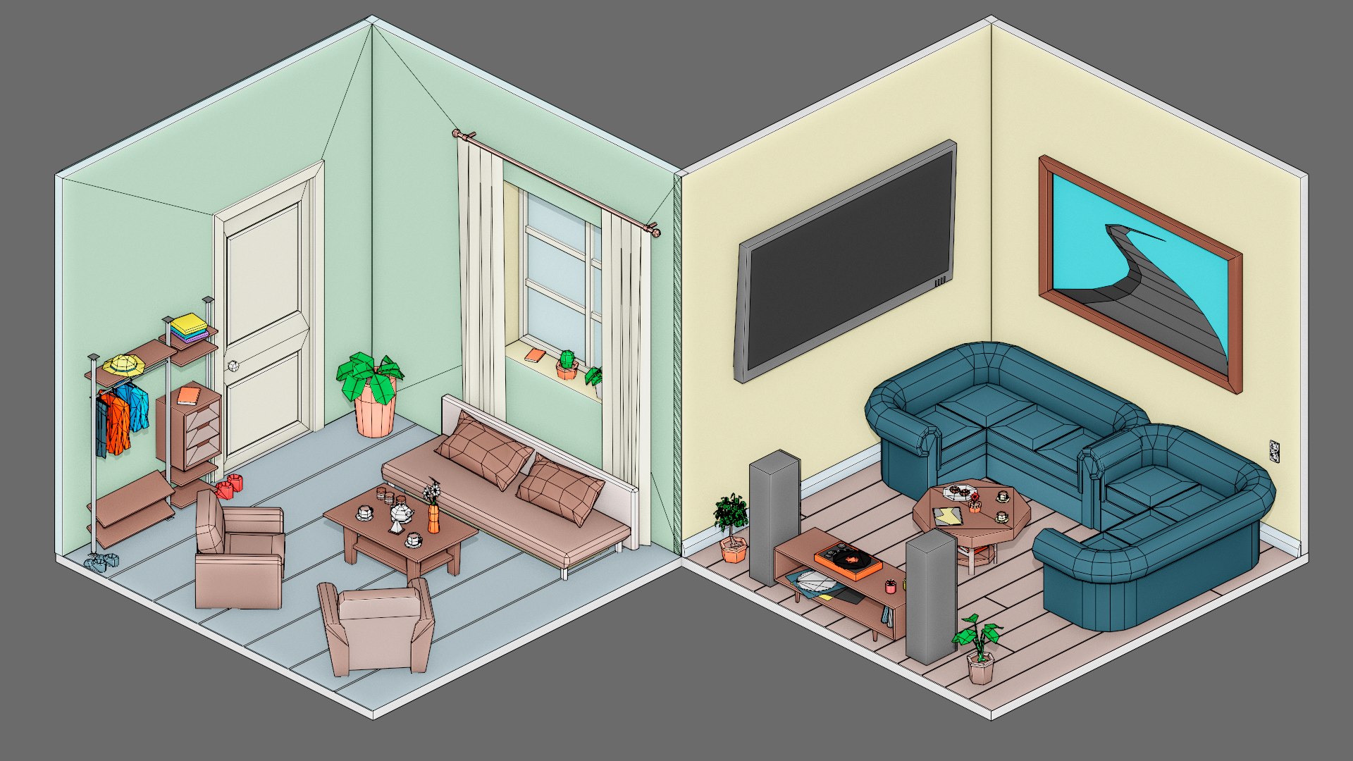 3D low poly interior 2 Low poly 28 room model - TurboSquid 1892804