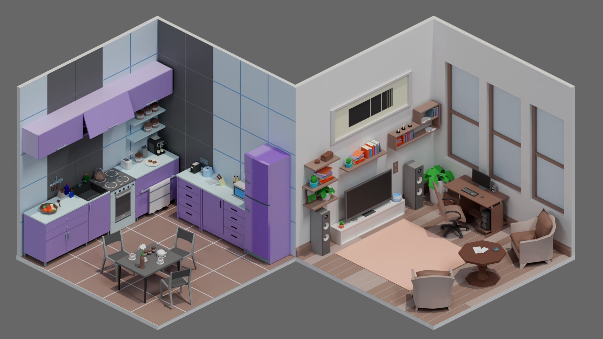 3D low poly interior 2 Low poly 28 room model - TurboSquid 1892804