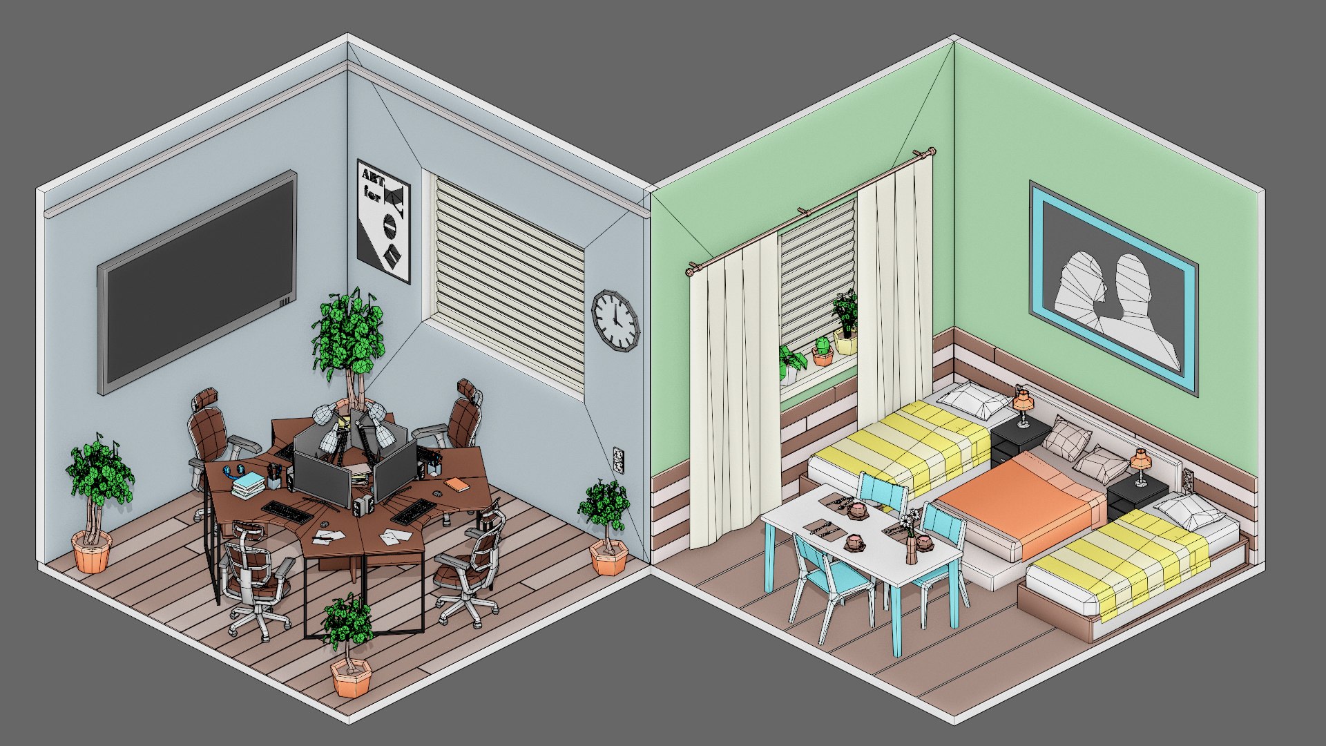 3D low poly interior 2 Low poly 28 room model - TurboSquid 1892804