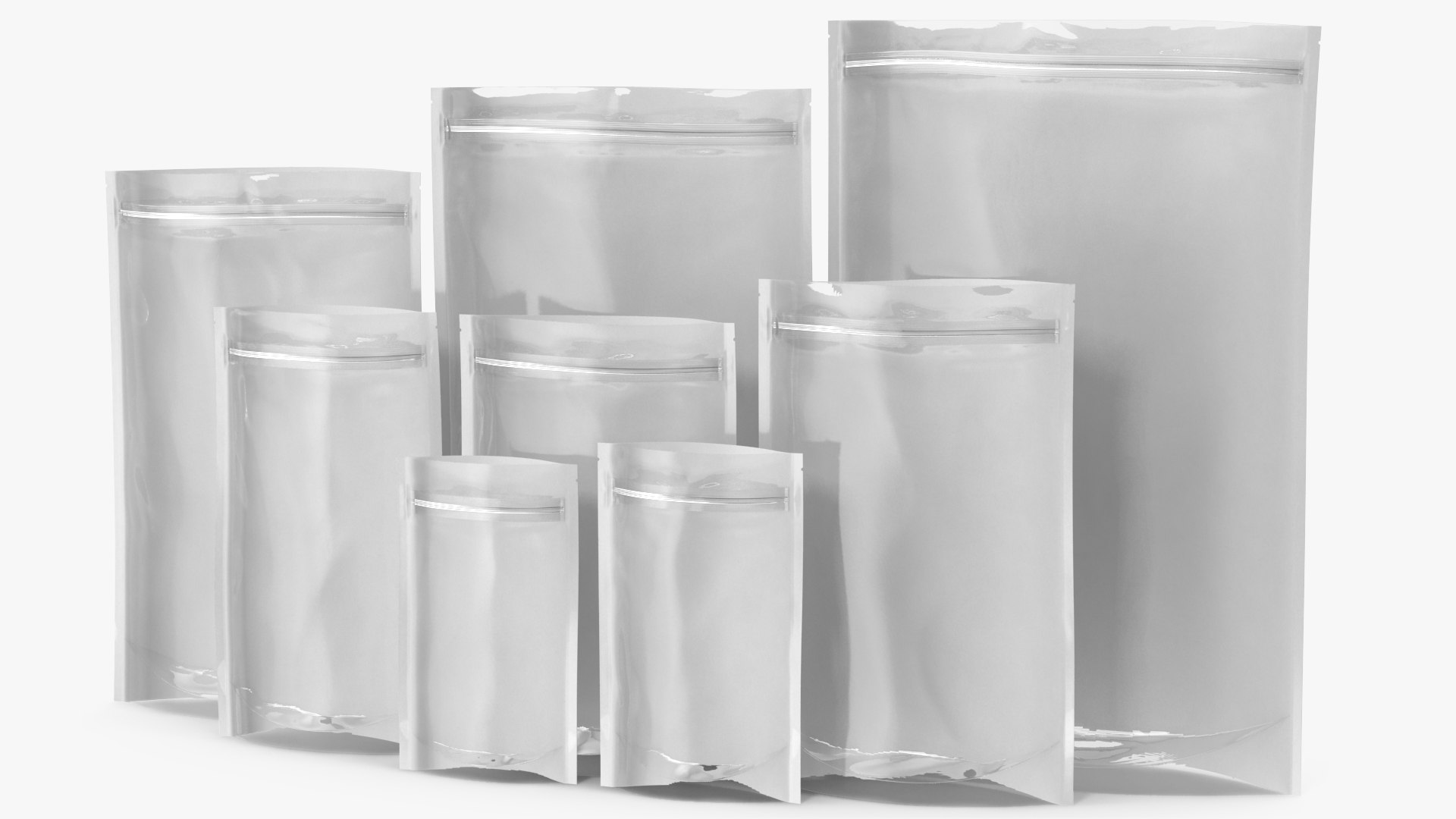 Zipper White Paper Bags With Transparent Front Open Mockup 3D Model ...