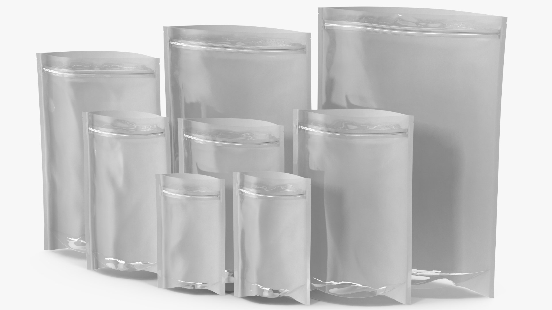 Zipper White Paper Bags With Transparent Front Open Mockup 3D Model ...