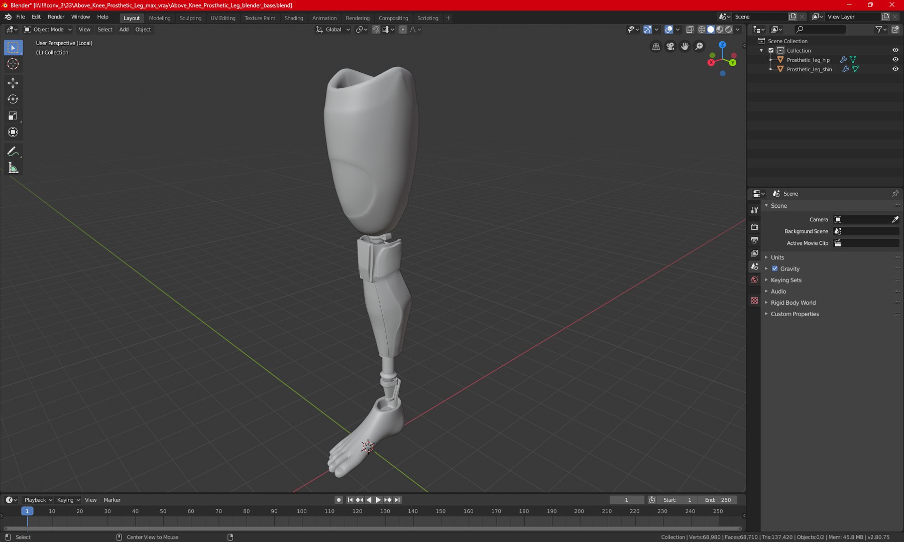 3D Model Above Knee Prosthetic Leg - TurboSquid 2161310