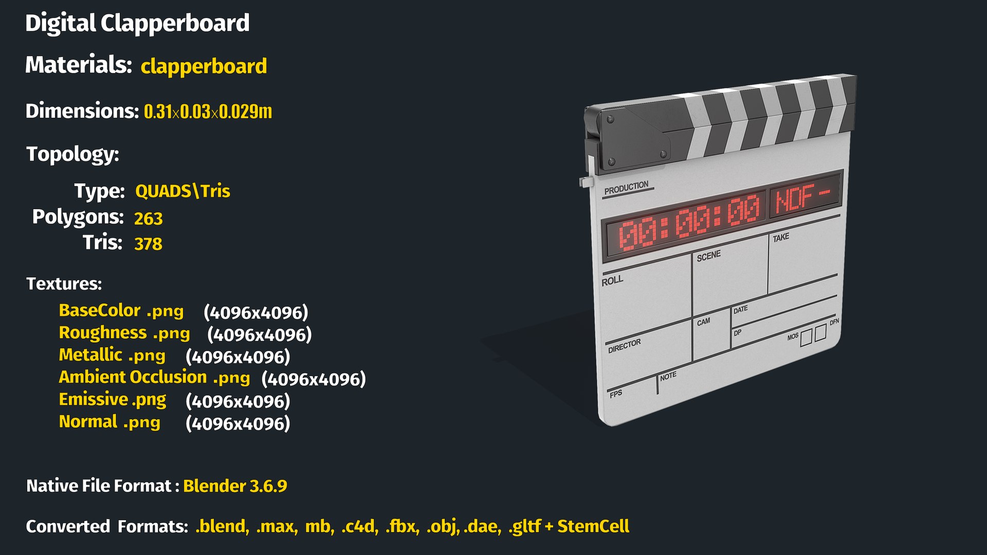 Digital Clapperboard Model - TurboSquid 2225995
