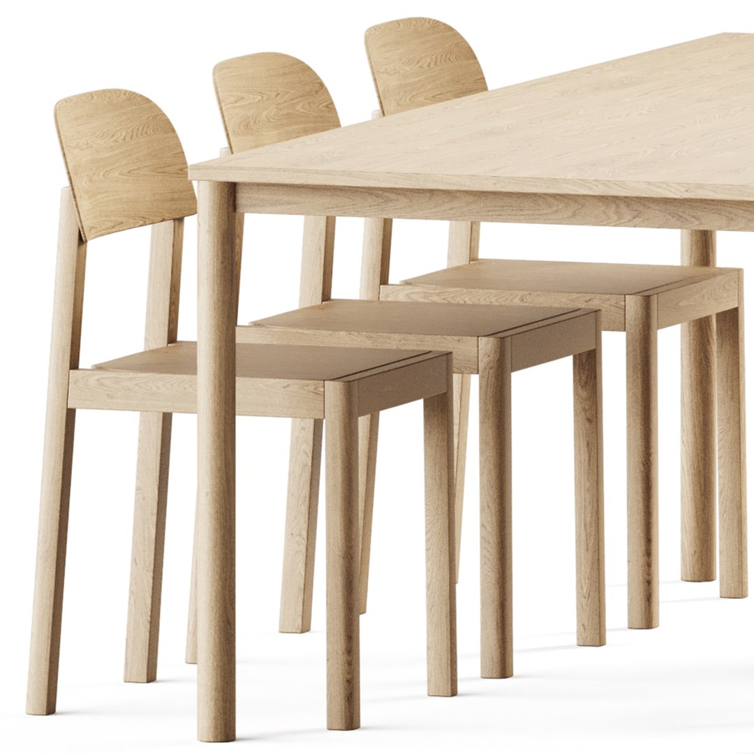 3D Linear Wood Table and Wooden Workshop Chairs by Muuto model - TurboSquid 2056292