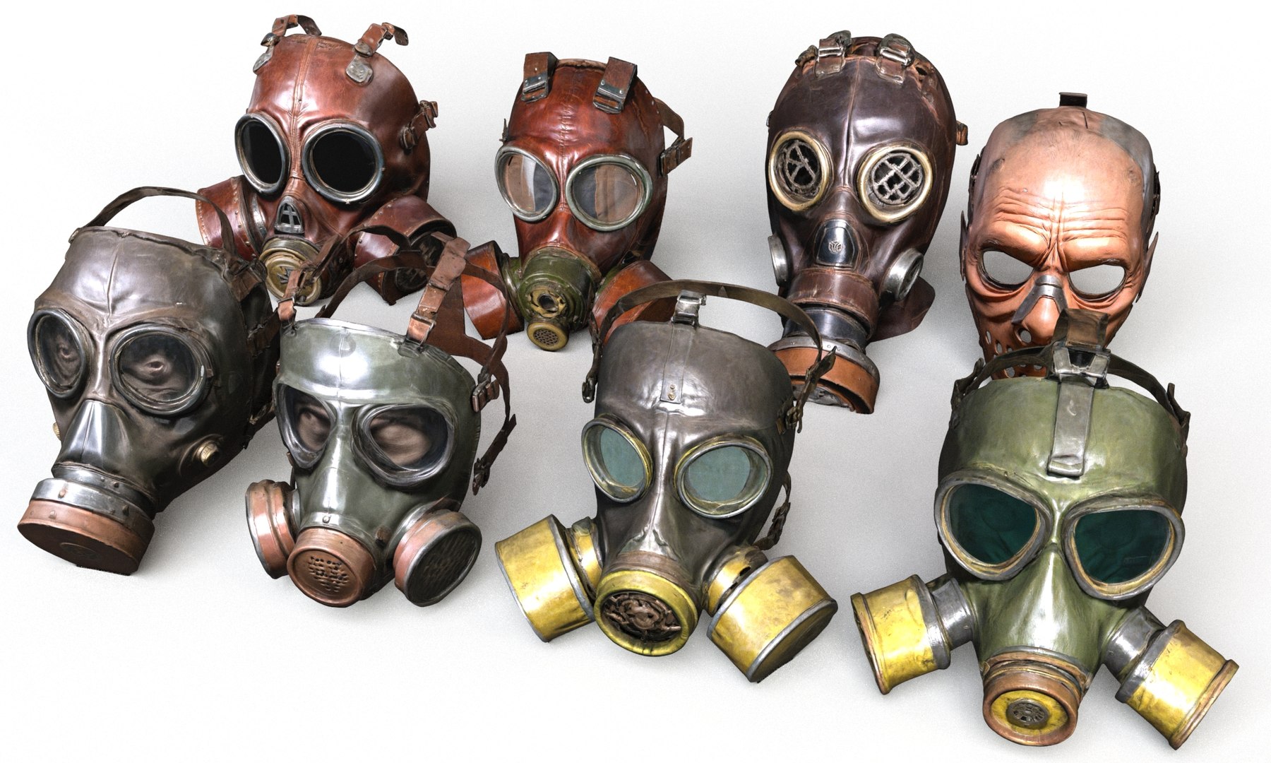 3D Old Gas Masks Pack - TurboSquid 2334280