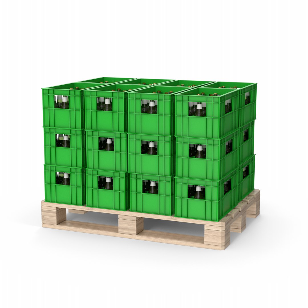 3D Crates With Beer Bottles On Wood Pallet Model - TurboSquid 2035593