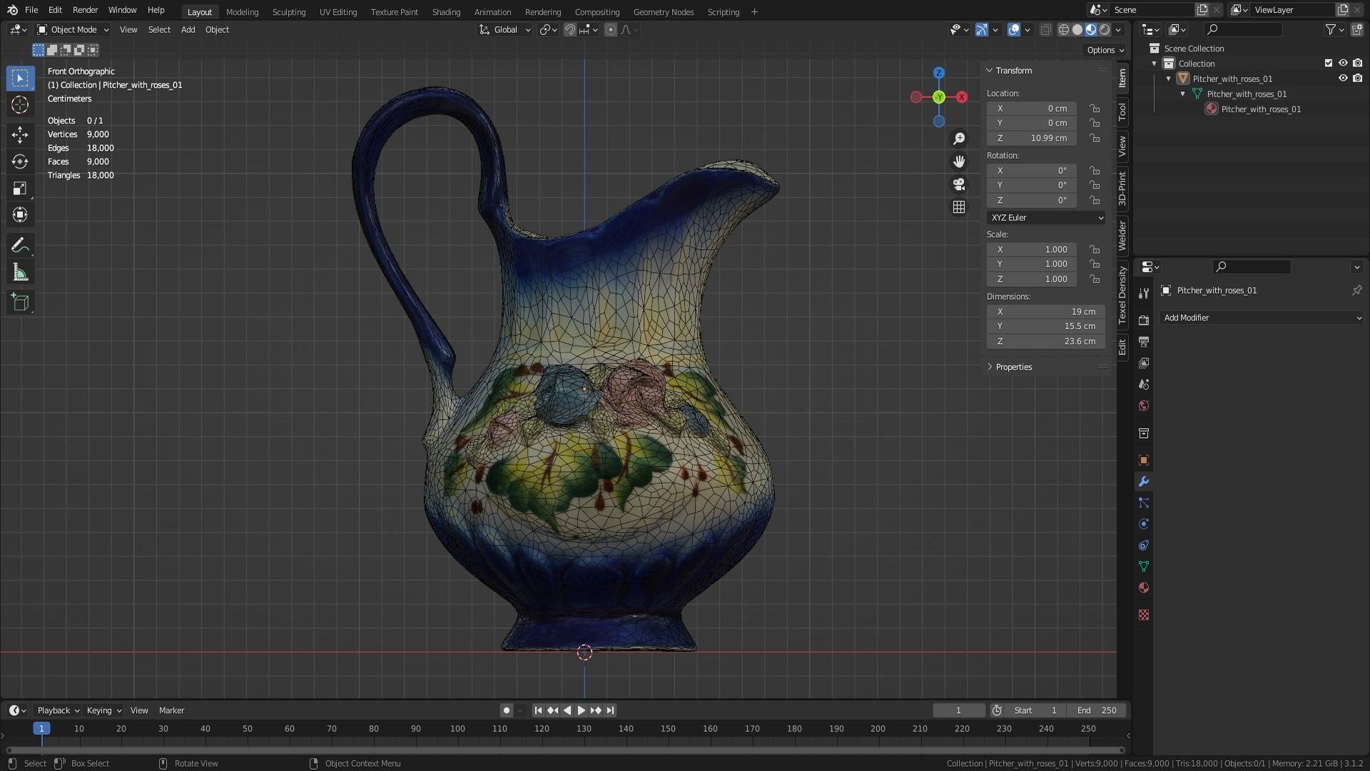 Porcelain pitcher with roses 01 3D model 3D model - TurboSquid 1968962