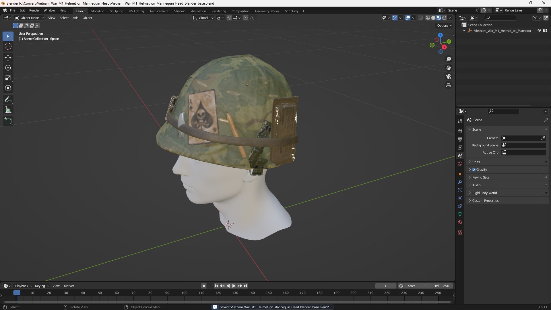 Vietnam War M1 Helmet On Mannequin Head 3D Model - TurboSquid 2515749