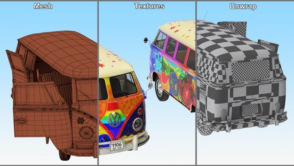 modelo 3d Autobús Volkswagen hippie preparado para Cinema 4D ...