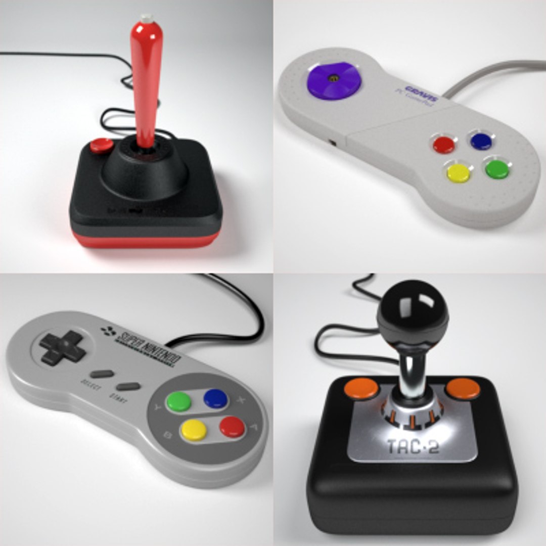 Retro Controllers Pack 3d Model