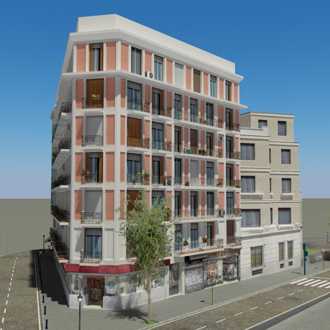 3d european city block 02 model
