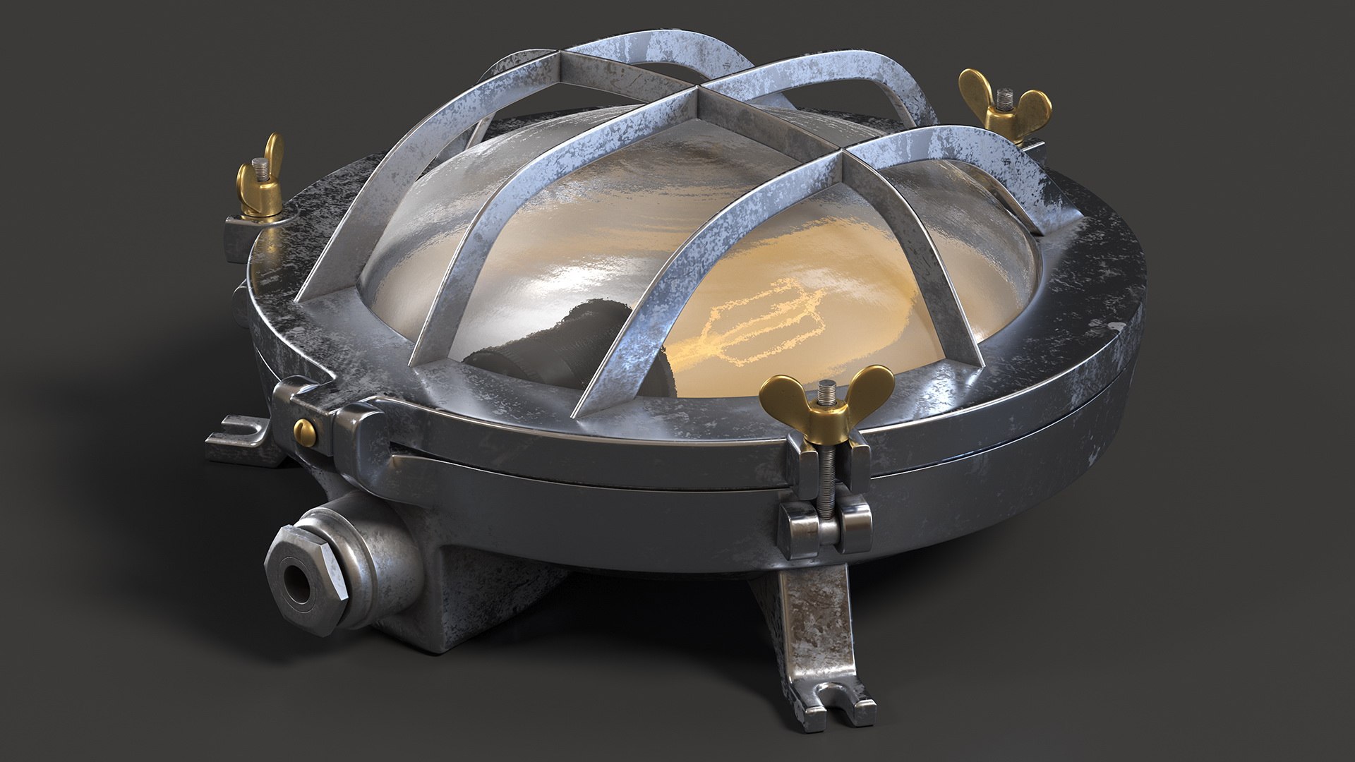 3D Industrial Bulk Head Lamp Steel With Clear Glass On State Model ...