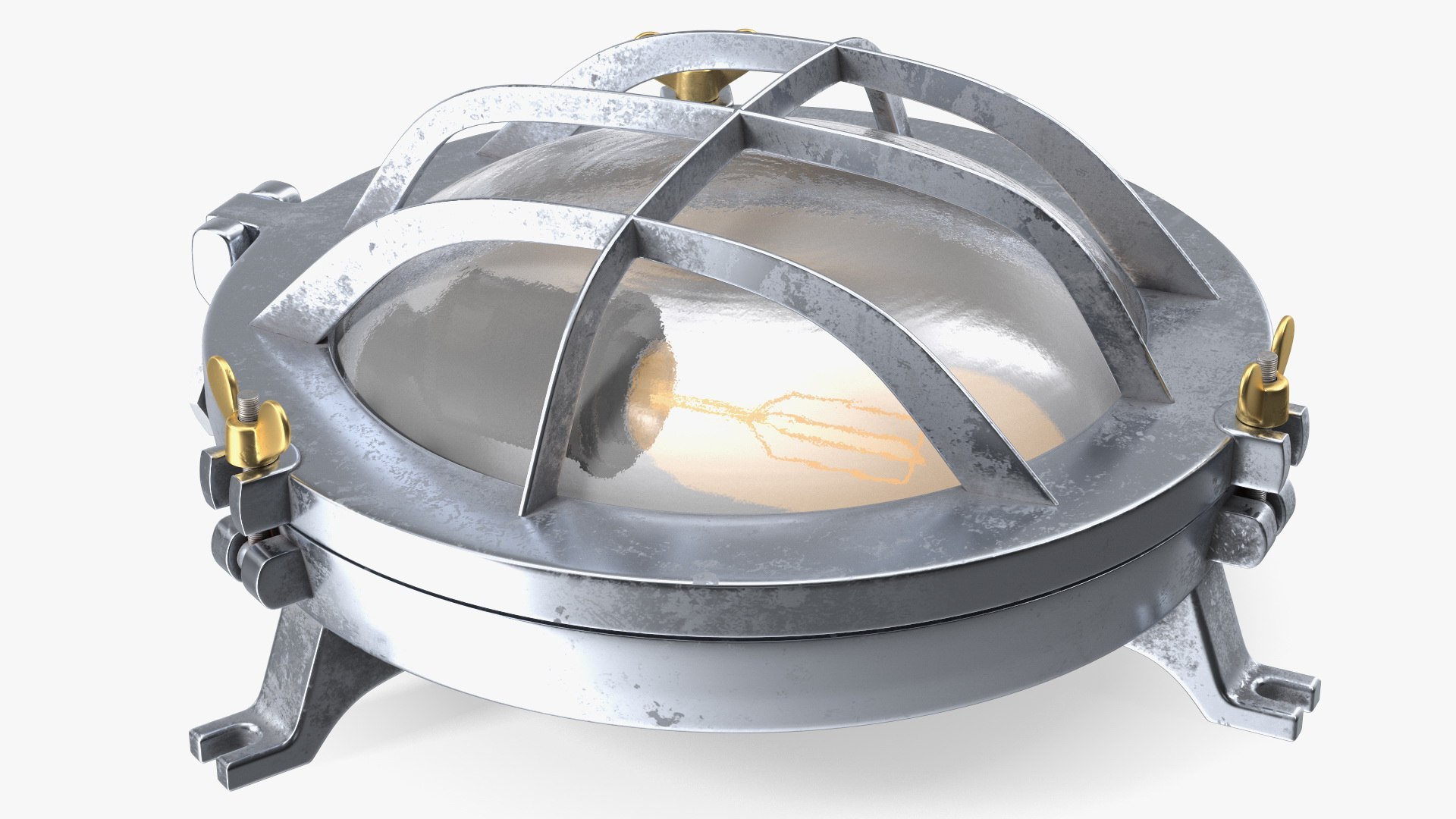 3D Industrial Bulk Head Lamp Steel With Clear Glass On State Model ...