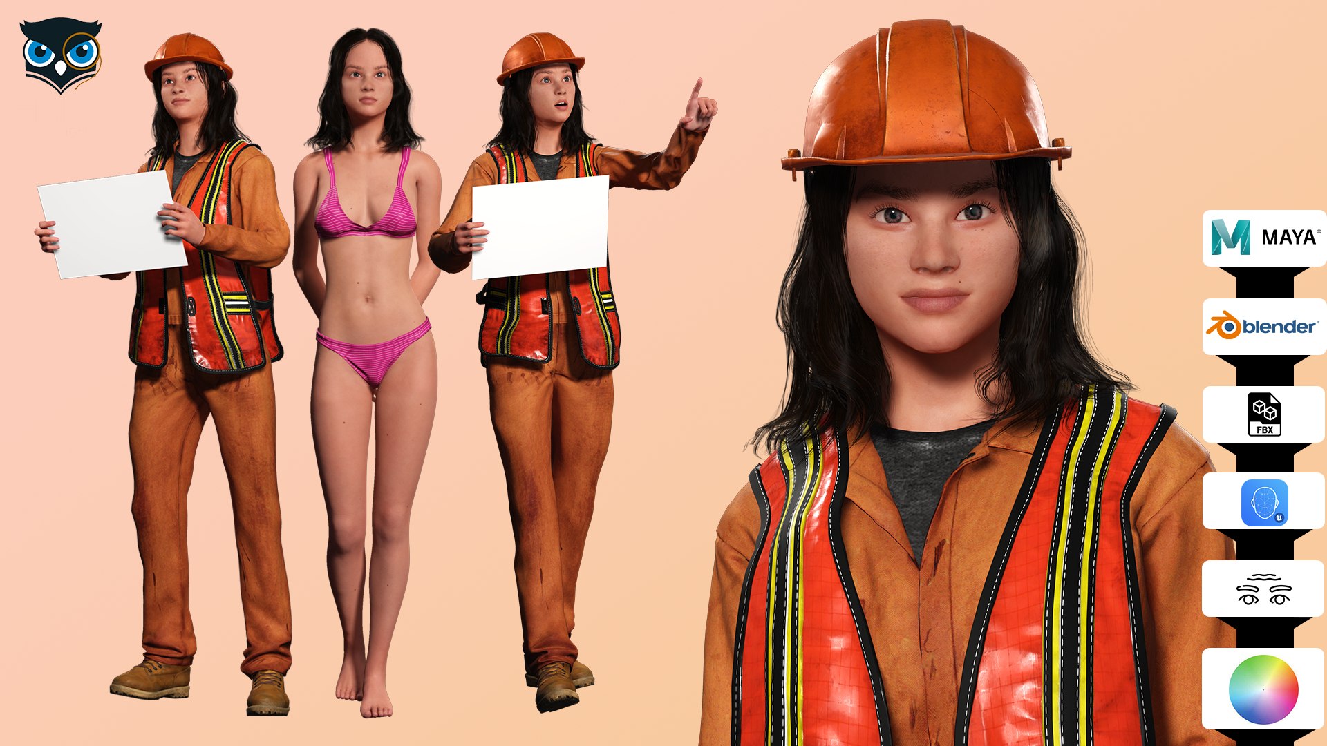 Realistic Female Laborer 3D Model For Construction Projects 3D - TurboSquid 2328559