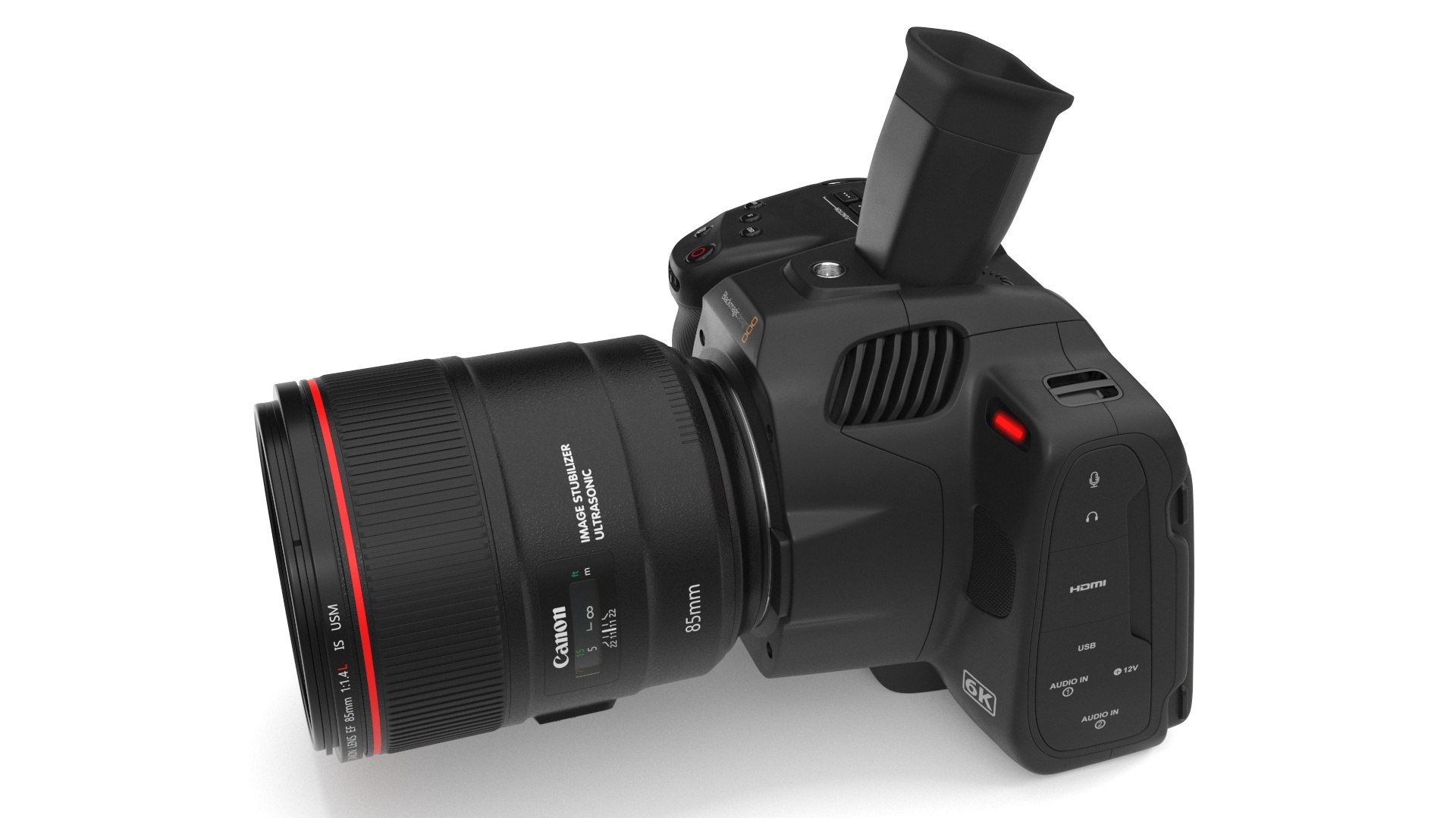 3D Cinema Camera Blackmagic Design 6K Pro Light On With Lens Model ...