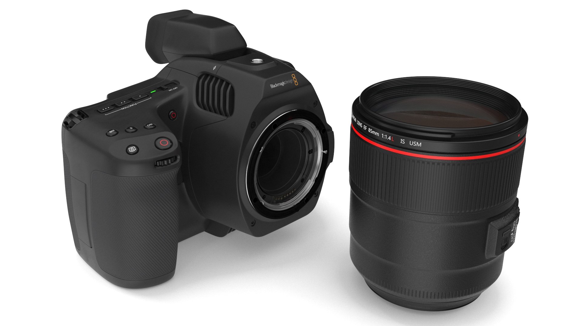 3D Cinema Camera Blackmagic Design 6K Pro Light On With Lens Model ...