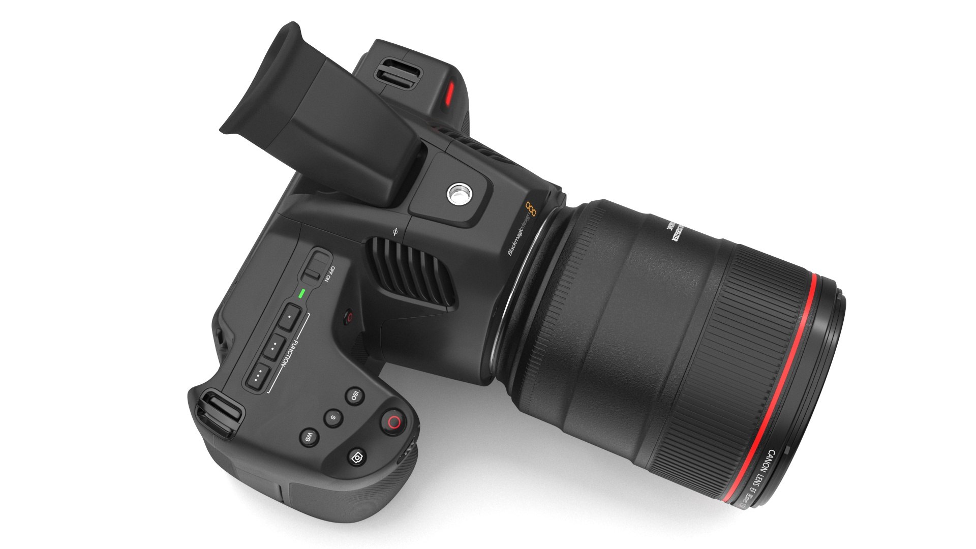 3D Cinema Camera Blackmagic Design 6K Pro Light On With Lens Model ...