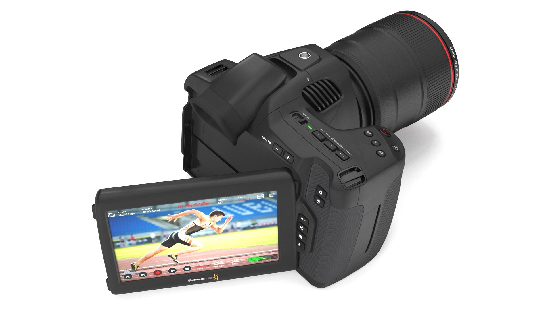 3D Cinema Camera Blackmagic Design 6K Pro Light On With Lens Model ...