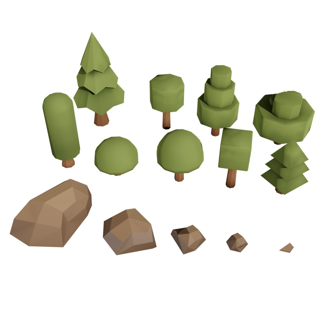 Low Poly Trees And Rocks 3D Model - TurboSquid 2045506