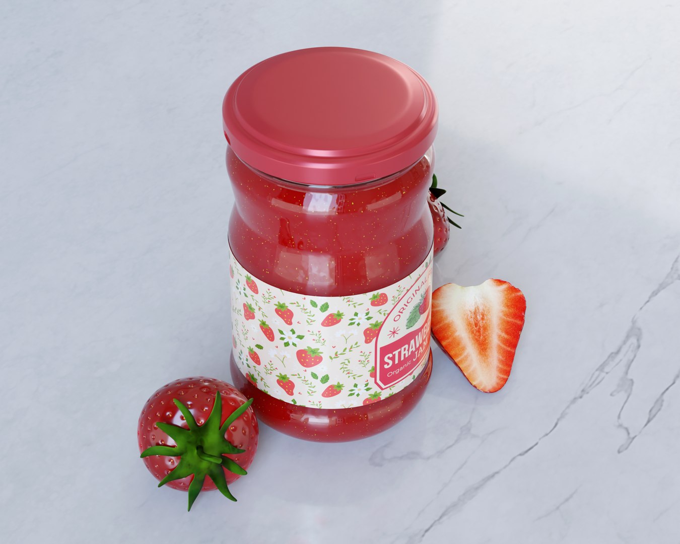 Jam Paste Jar With Strawberry 3D - TurboSquid 2334557