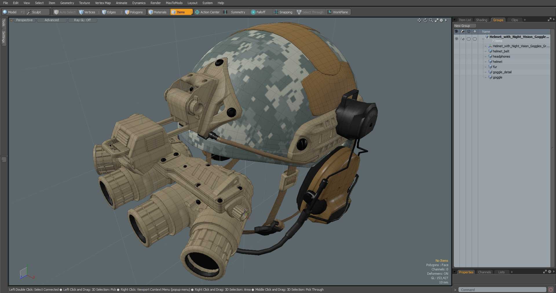 3D Model Helmet With Night Vision Goggles Grey Camo - TurboSquid 2272722